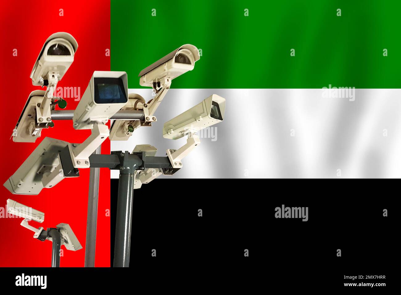 UAE CCTV camera on the flag of Unated Arab Emirates Surveillance ...