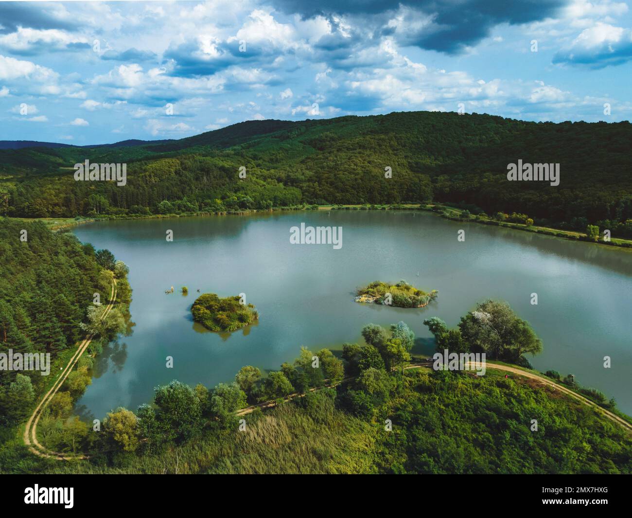 Aerial view of the Berekalji reservoir between Szügy and Mohora ...
