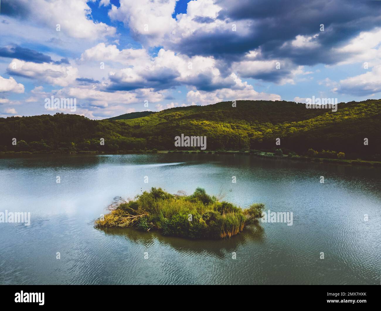 Aerial view of the Berekalji reservoir between Szügy and Mohora ...