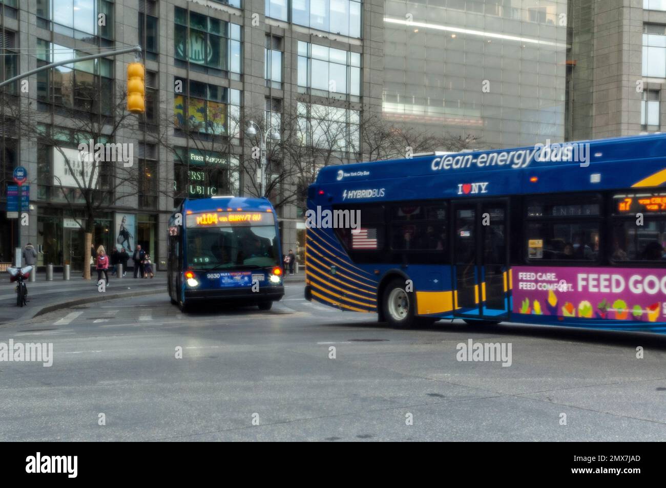 NYCTA buses in Columbus Circle in New York on Sunday, January 22, 2023 ...