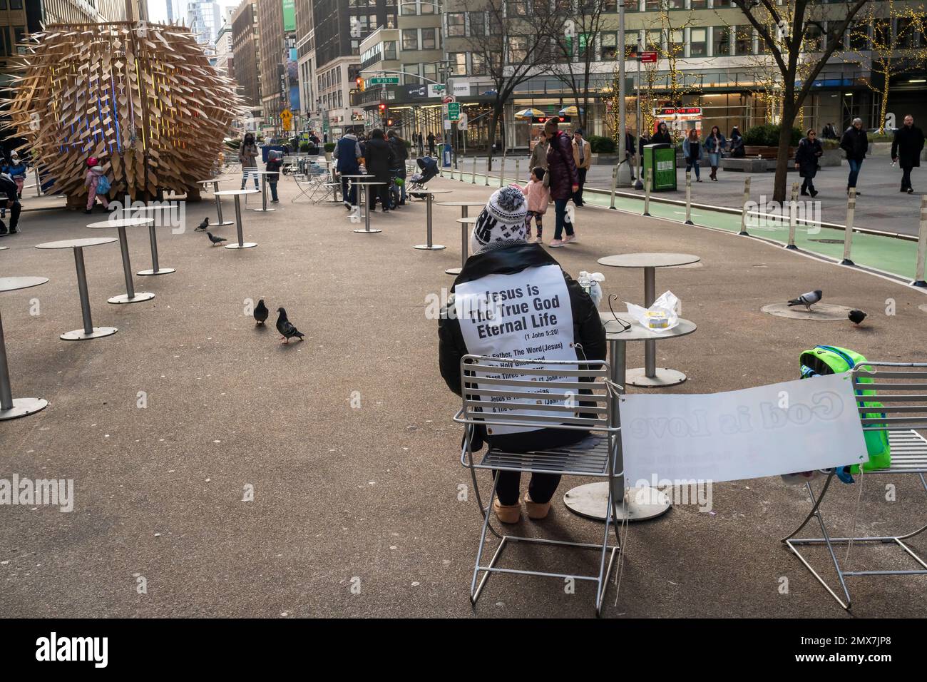 Religious zealot takes a break in the Garment District in New York on ...