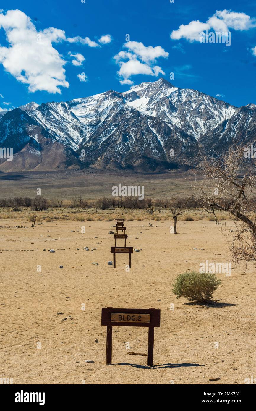 Independence, CA USA - 9 MAR 2022: Signs identifying building locations ...
