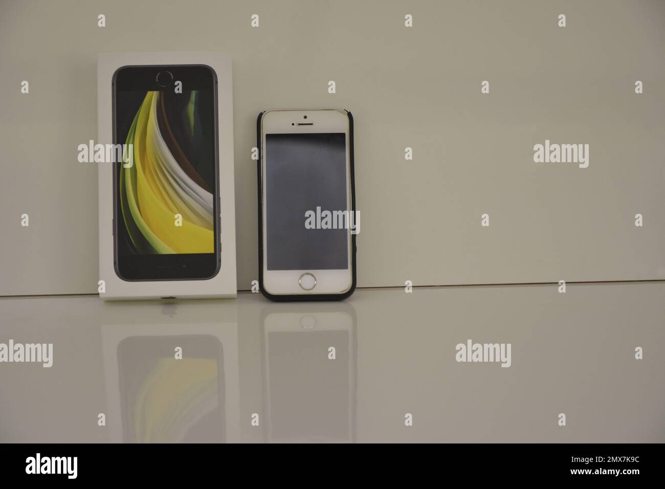 iPhone Apple brand cell phone vintage used with white background ...