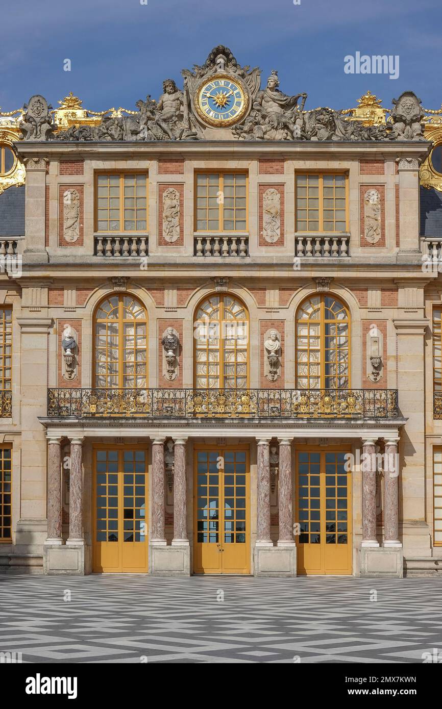 France, Versailles, Palace of Versailles, Marble Court and facades of ...