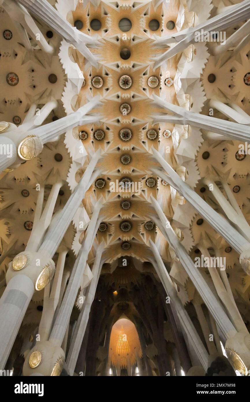 Interior of La Sagrada Familia Basilica designed by the famous ...