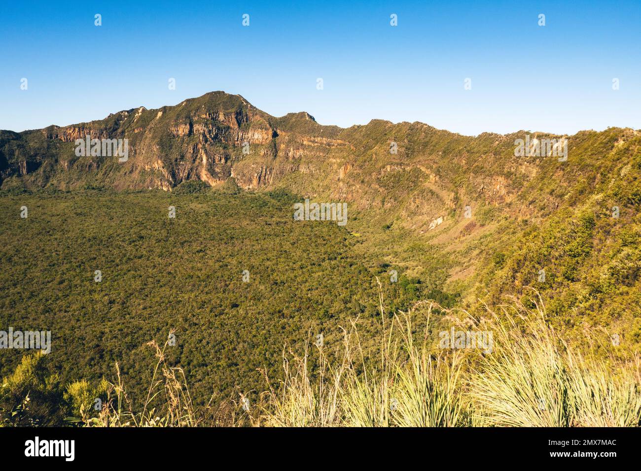 Scenic view of the volcanic crater on Mount Longonot in Naivasha, Kenya ...