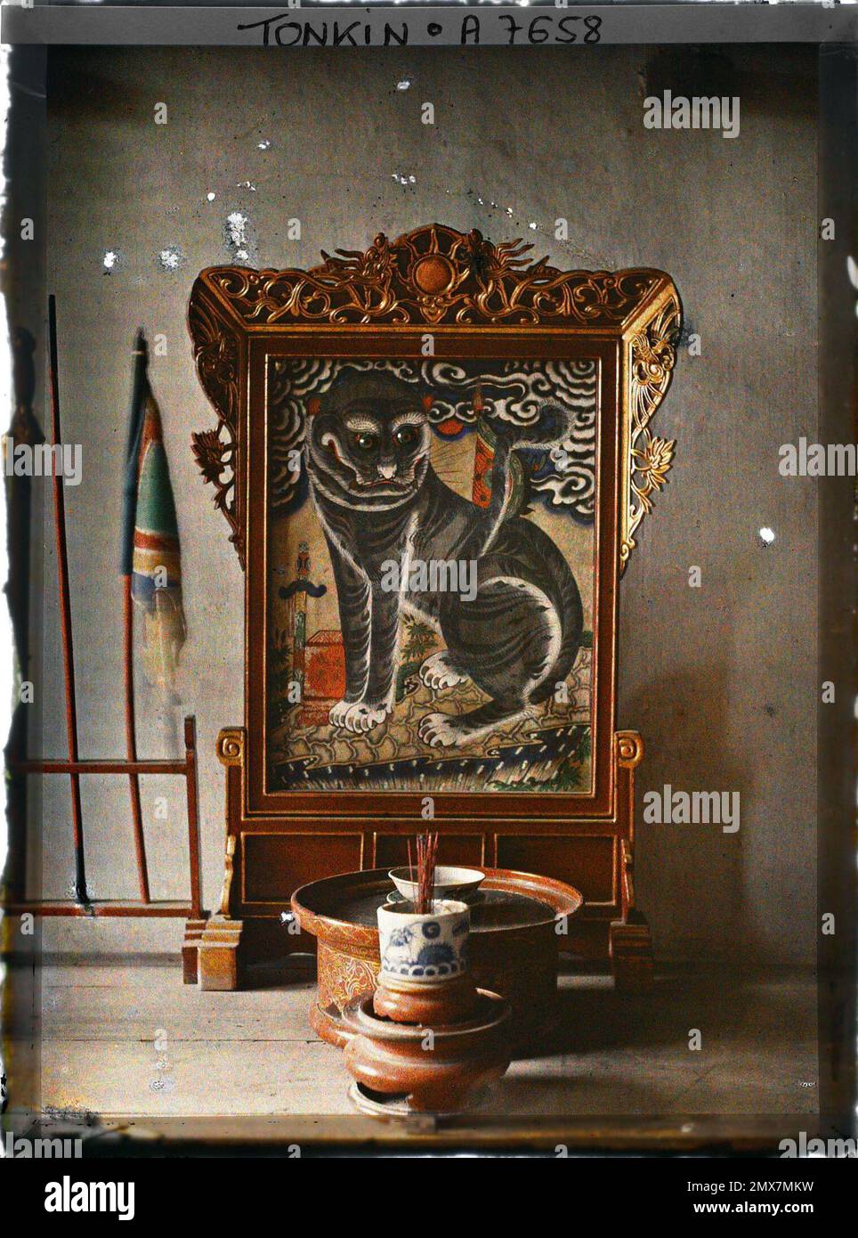 Hà-Noi, Tonkin, Indochina the altar of the Lord Tiger inside Buddhist ...