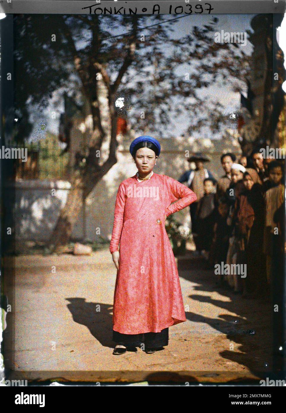 Tonkin, Indochina young woman representing a pawn in a living chess ...