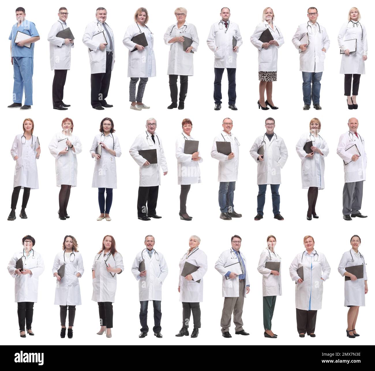 full length group of doctors with notepad isolated Stock Photo - Alamy