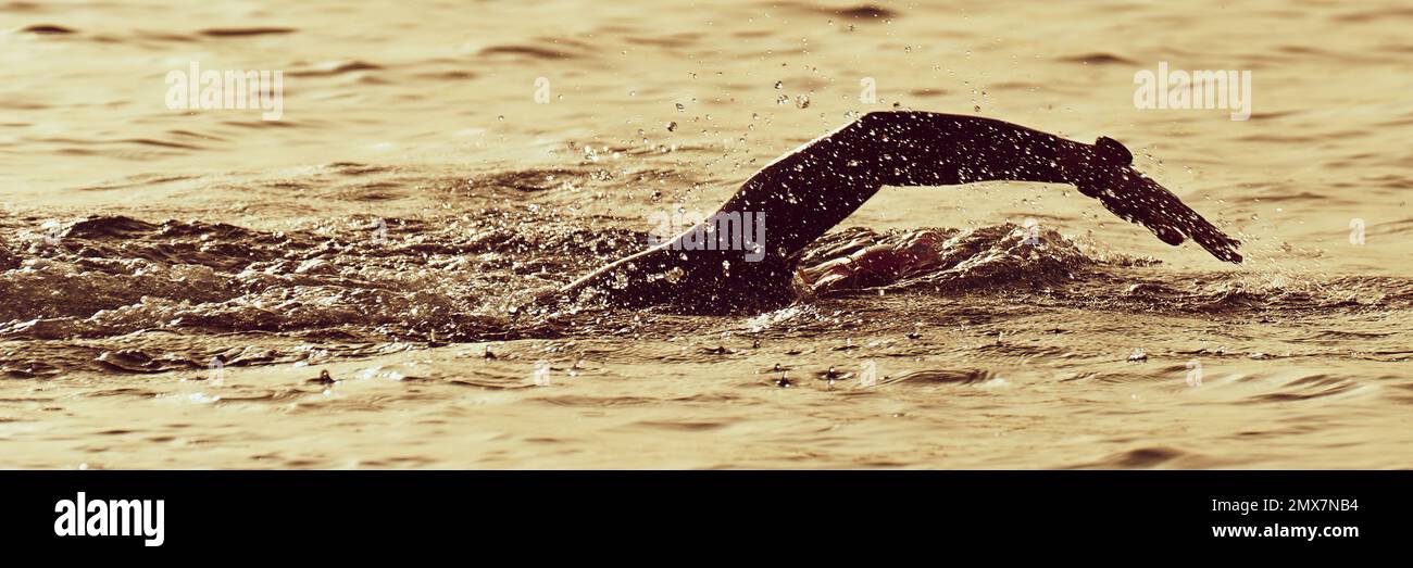 Silhouette man triathlon iron man athlete swimmers swimming Stock Photo ...