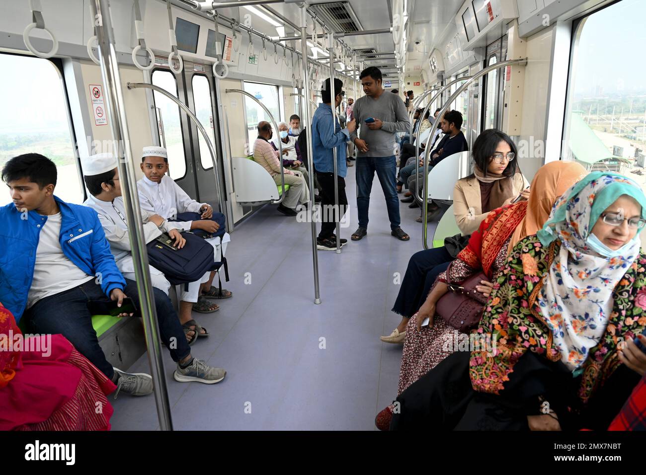 Dhaka, Bangladesh, on February 2, 2023 Passengers travel inside the ...