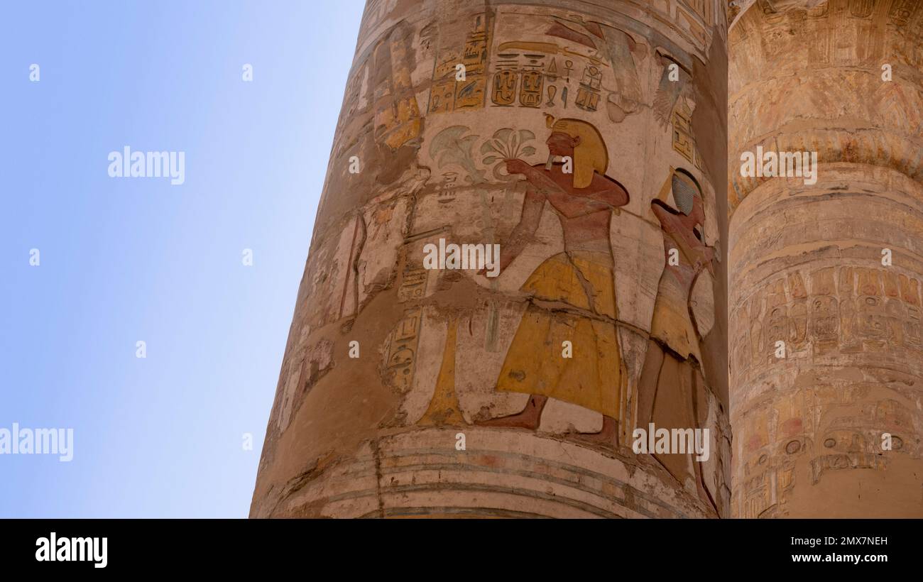 Newly cleaned columns in the Hypostyle Hall, Karnak Temple, Luxor ...