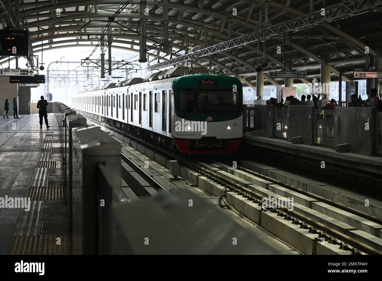 Dhaka, Bangladesh, on February 2, 2023 Passengers wait for metro rail ...