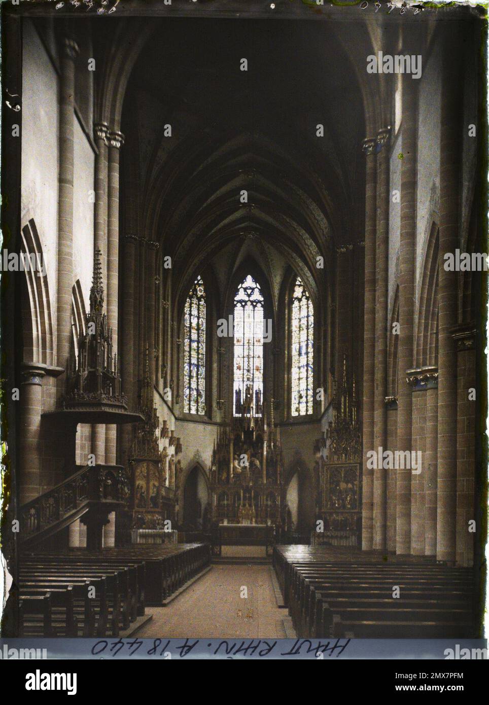 Church interior view altar decorative arts stained glass middle hi-res ...