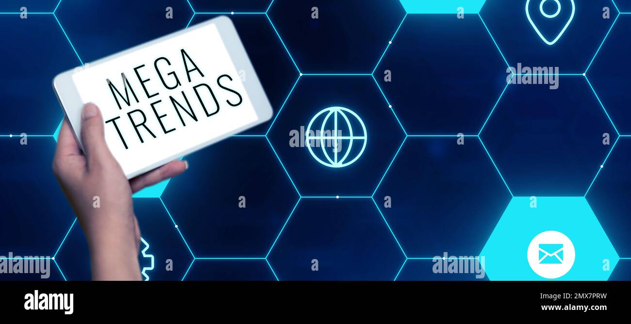Sign displaying Mega Trends. Word Written on powerful phenomena ...