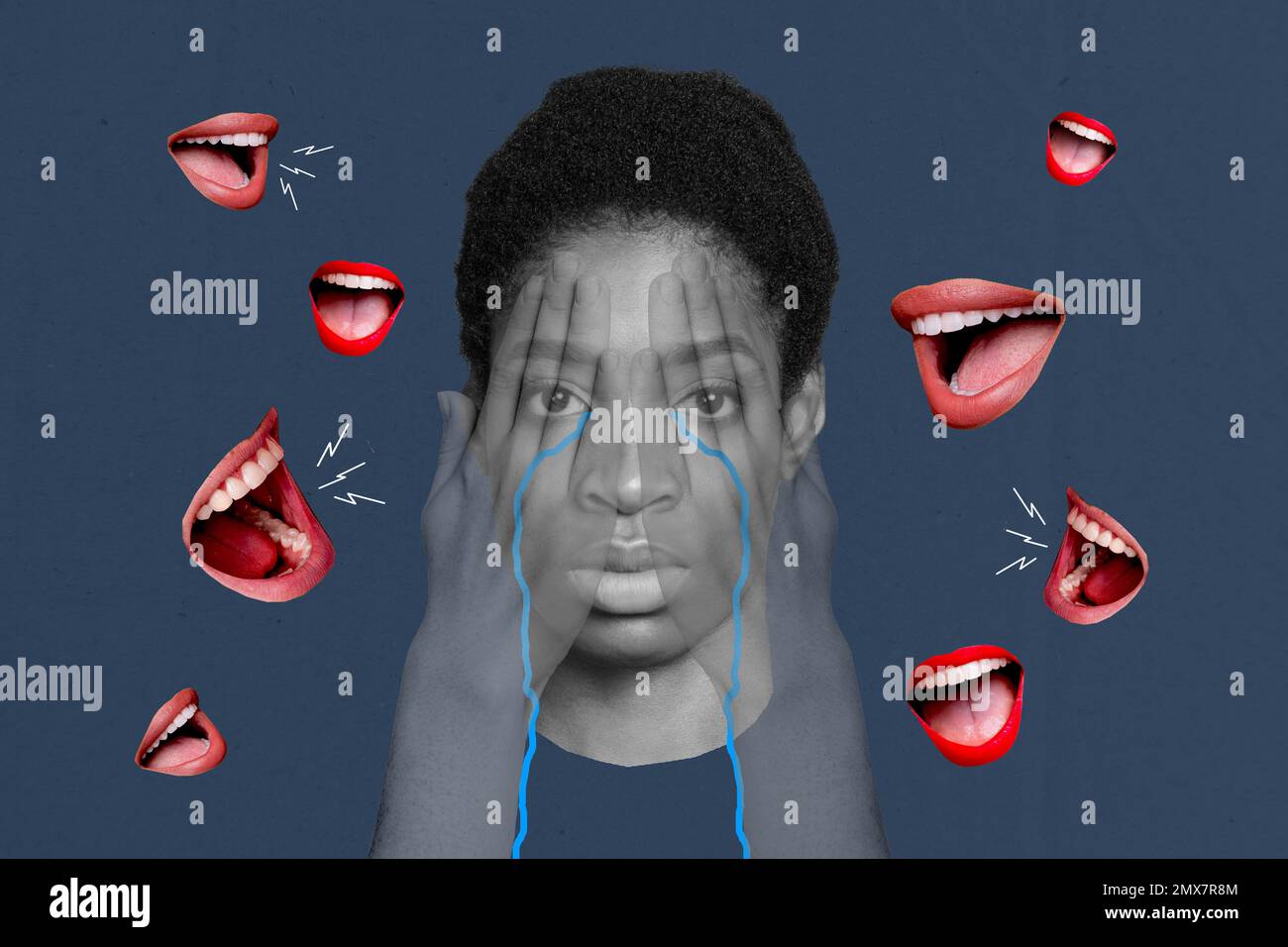 Creative photo 3d collage artwork postcard poster of crying girl arms ...