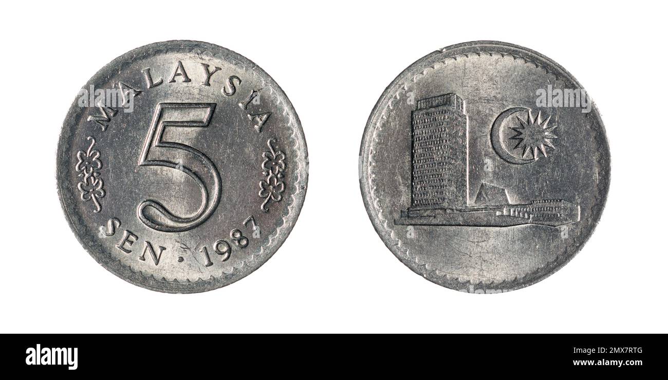 Both sides of the 5 Malaysian sen coin (1987) featuring Malaysia’s ...