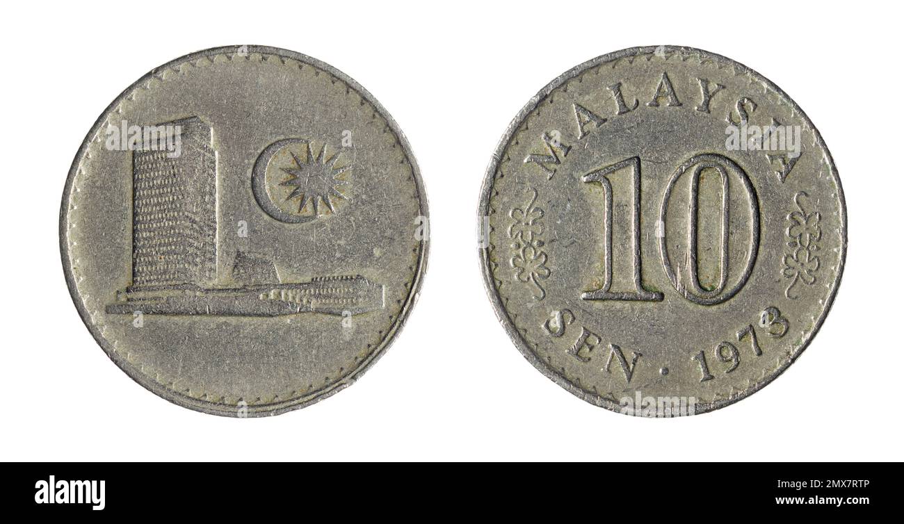 Both sides of the 10 Malaysian sen coin (1973) featuring Malaysia’s ...