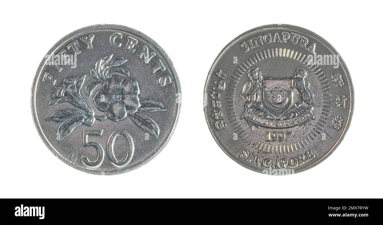 Both sides of the 50 Singapore cents coin (1997) depicting the Yellow ...