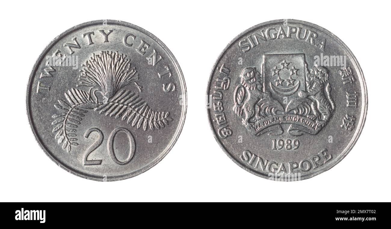 Both Sides Of The 20 Singapore Cents Coin 1989 Depicting The Powder Both Sides Of The 20 Singapore Cents Coin 1989 Depicting The Powder