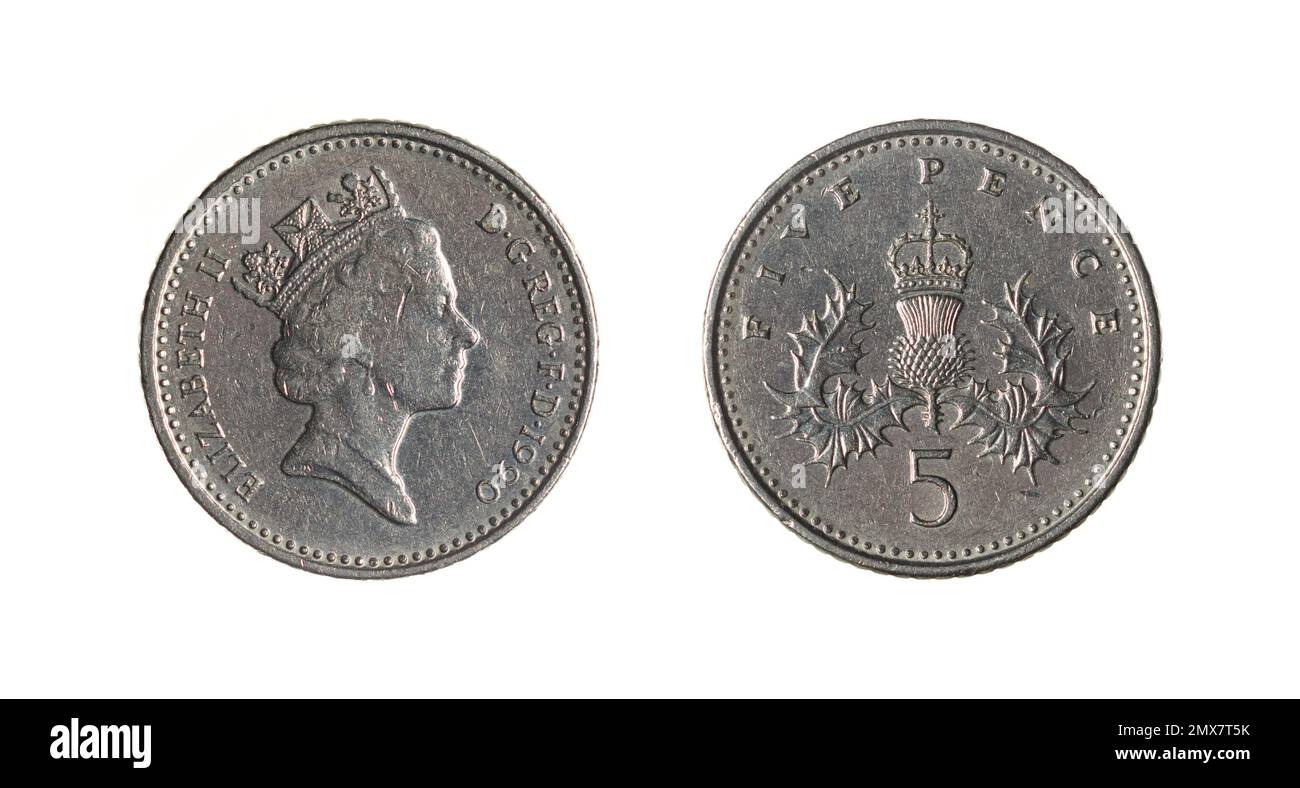 Both sides of the 2 British pence coin (1990) with crowned portrait of ...