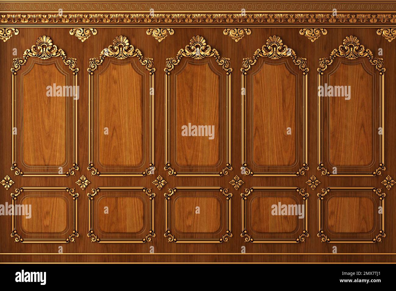 Classic wall of oak gold wood panels Stock Photo - Alamy
