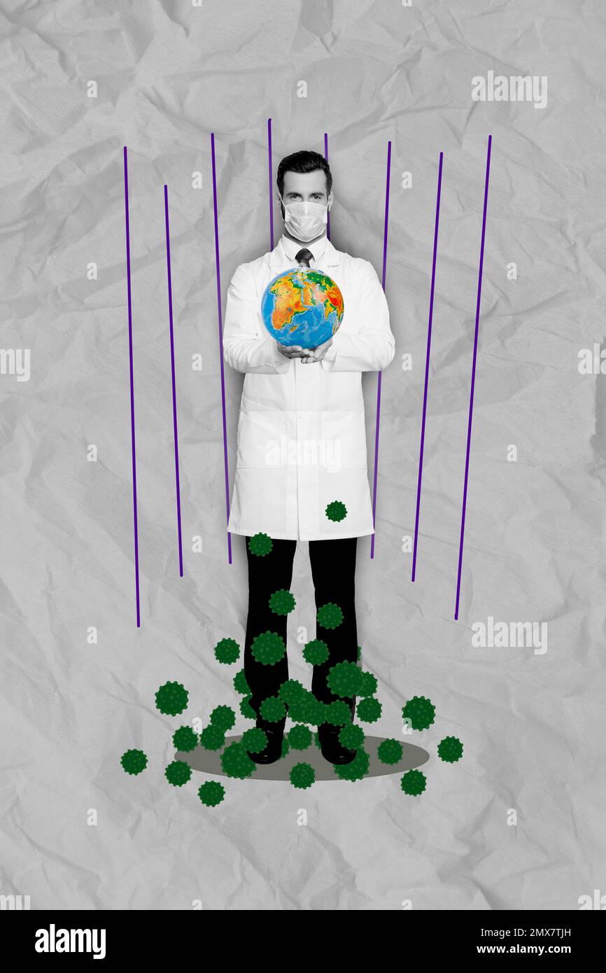 Creative photo 3d collage artwork postcard poster of young scientist ...