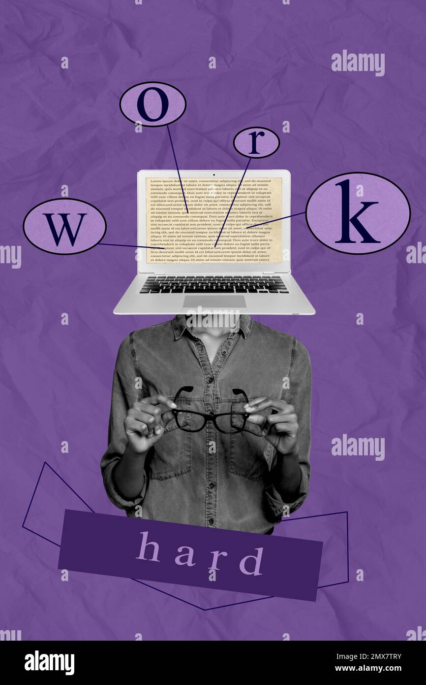 Creative photo 3d collage artwork postcard poster of overworked person ...