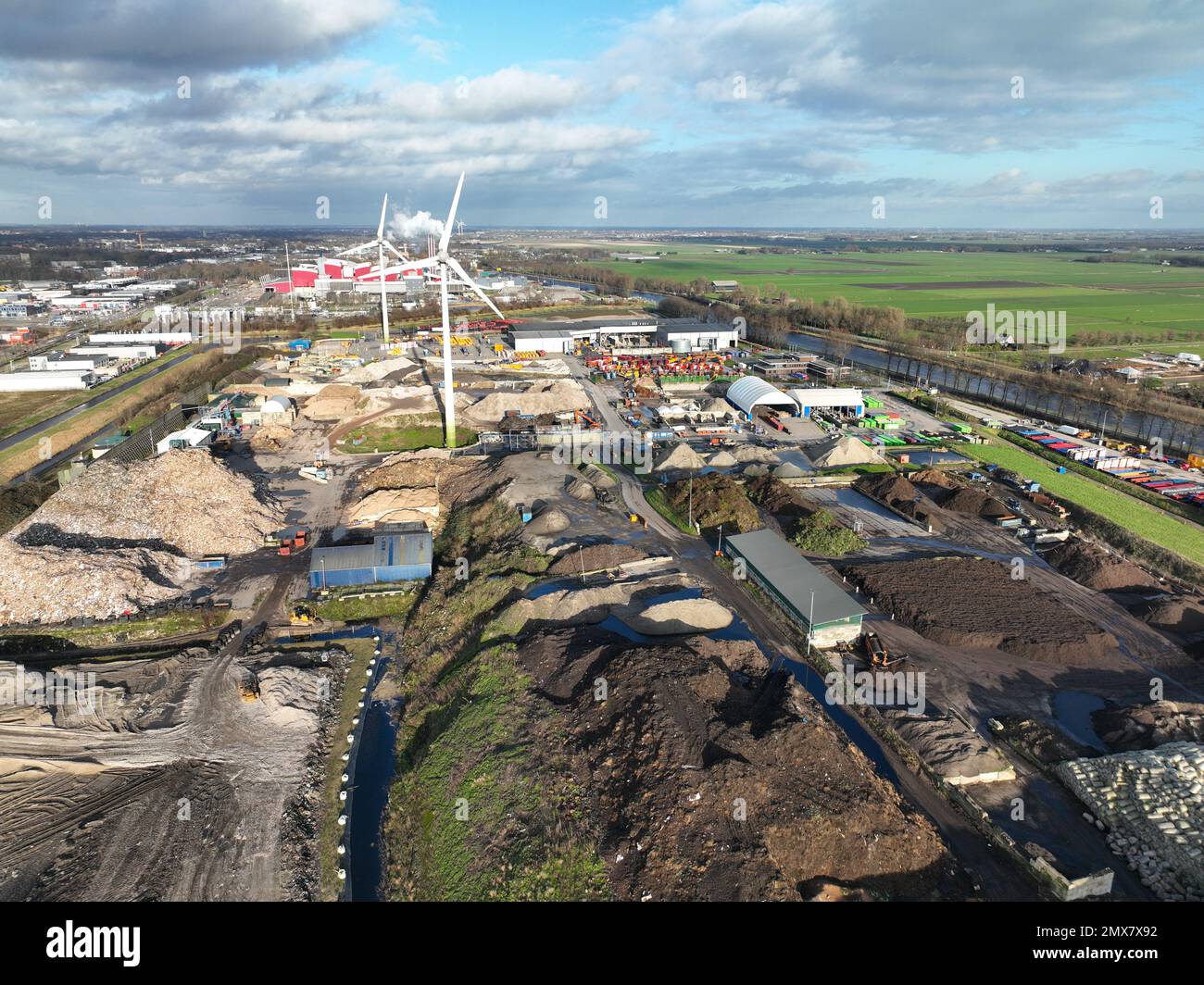 Landfill dumping ground, in Alkmaar, The Netherlands. Aerial of ...