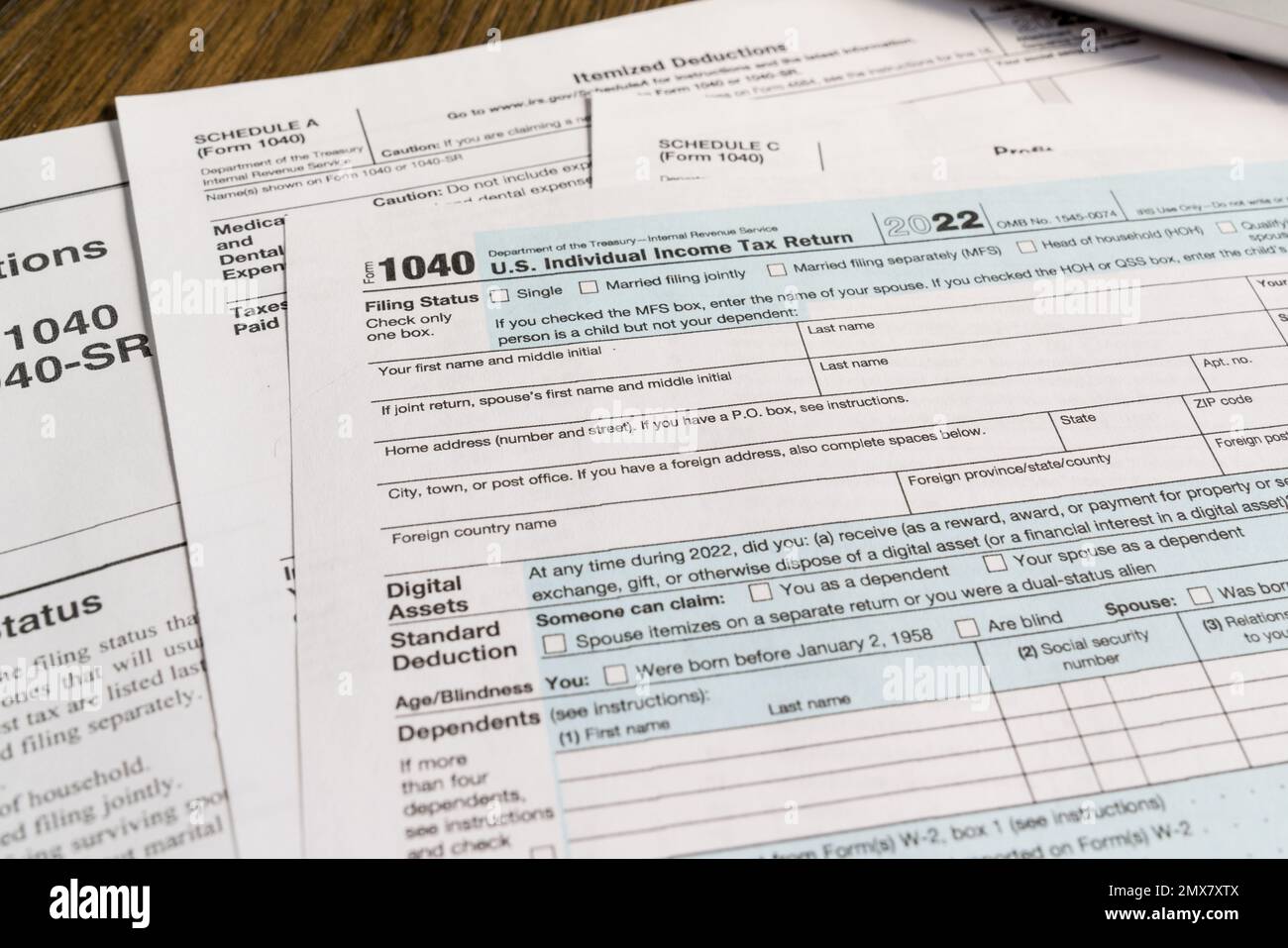 IRS Federal Tax Forms in preparation for preparing taxes Stock Photo ...