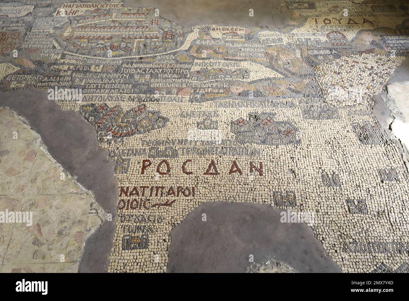 The Mosaic Map inside St Georges Greek Orthodox Basilica church, Madaba ...