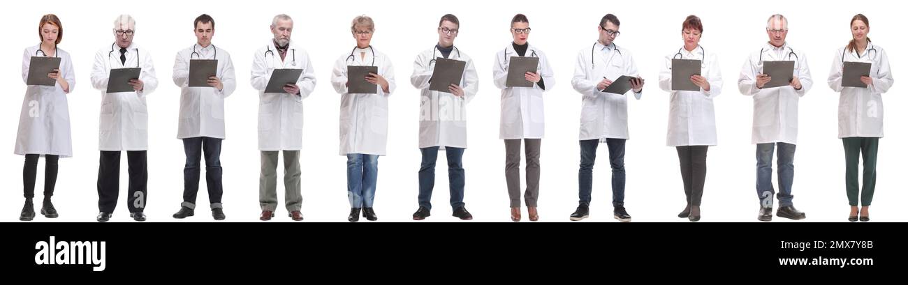 full length group of doctors with notepad isolated Stock Photo - Alamy