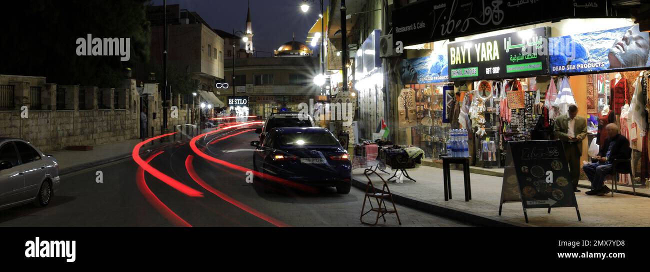 Traffic trails in Madaba town, Jordan, Middle East Stock Photo - Alamy