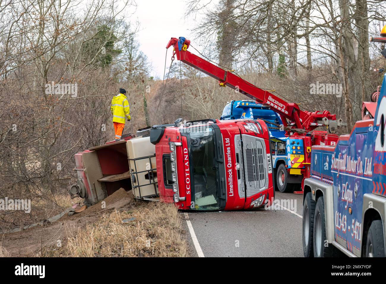 Fochabers, Moray, UK. 2nd Feb, 2023. This is a truck that crashed and ...