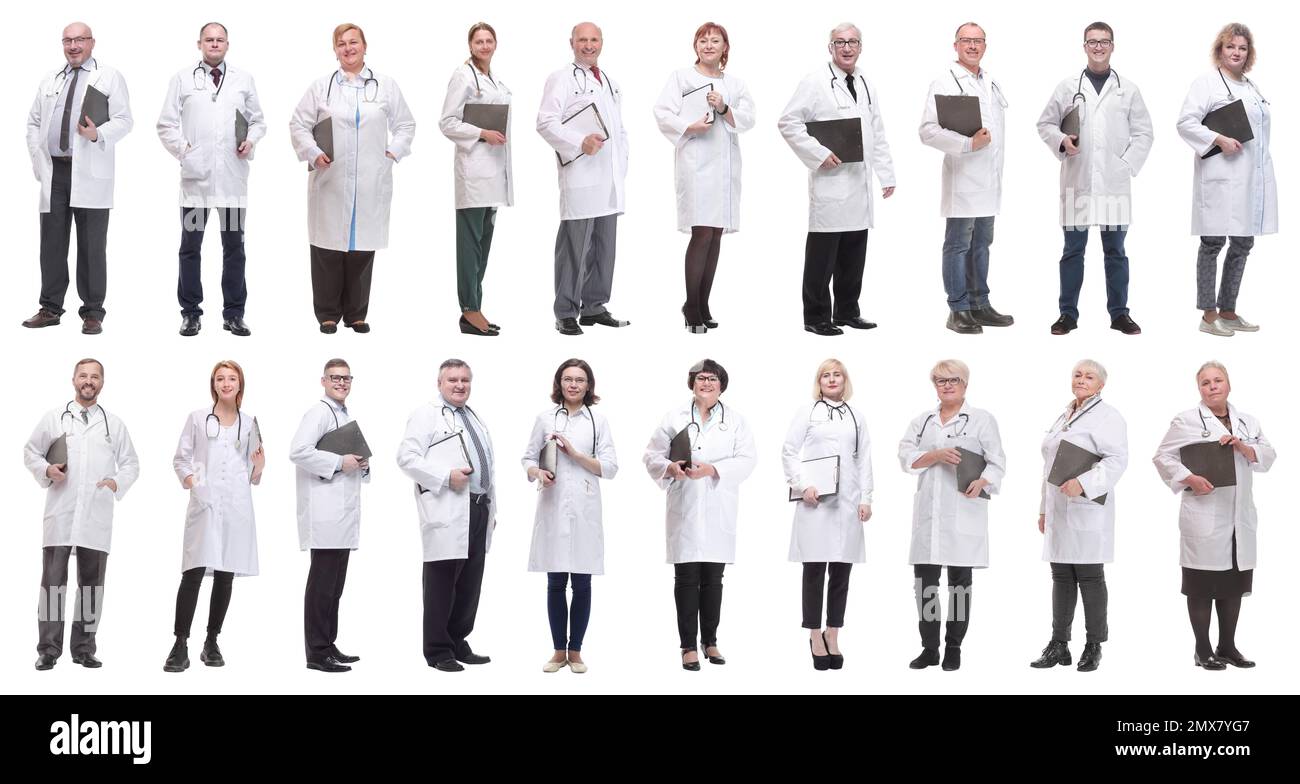 full length group of doctors with notepad isolated Stock Photo - Alamy