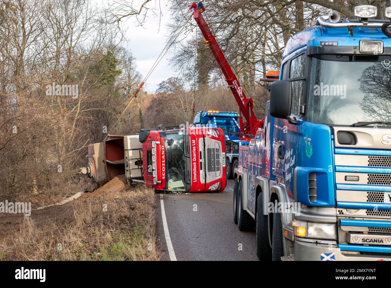 Fochabers, Moray, UK. 2nd Feb, 2023. This is a truck that crashed and ...