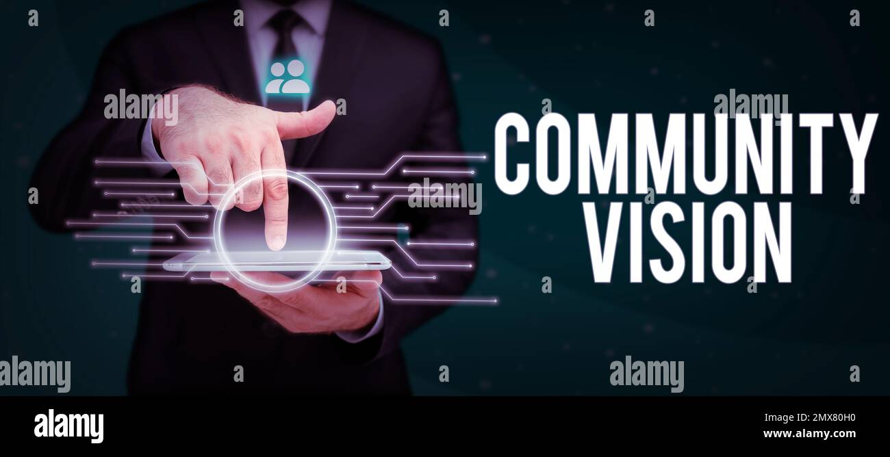 Text caption presenting Community Vision. Business showcase ...