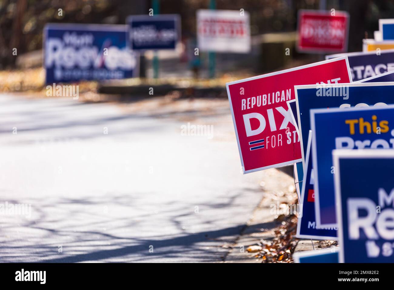 Suwanee, GA / USA - November 8, 2022: Dozens of election campaign yard ...