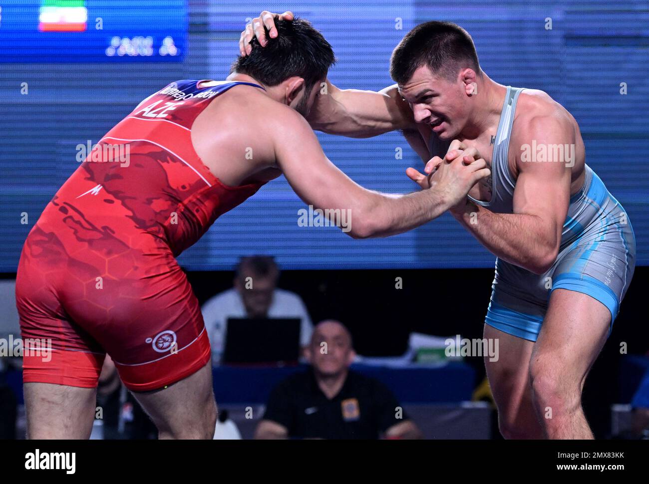 ZAGREB, CROATIA – FEBRUARY 02: Osman Nurmagomedov of Azerbaijan (red ...