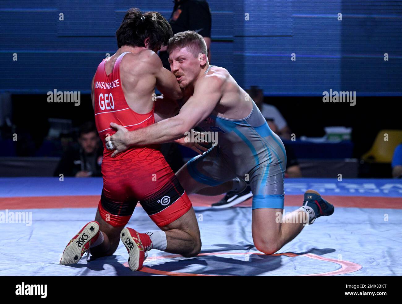 ZAGREB, CROATIA – FEBRUARY 02: Miriani Maisuradze of Georgia (red ...