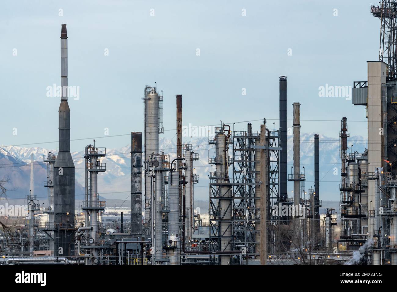 Petroleum processing towers in oil refinery near Salt Lake City, Utah ...