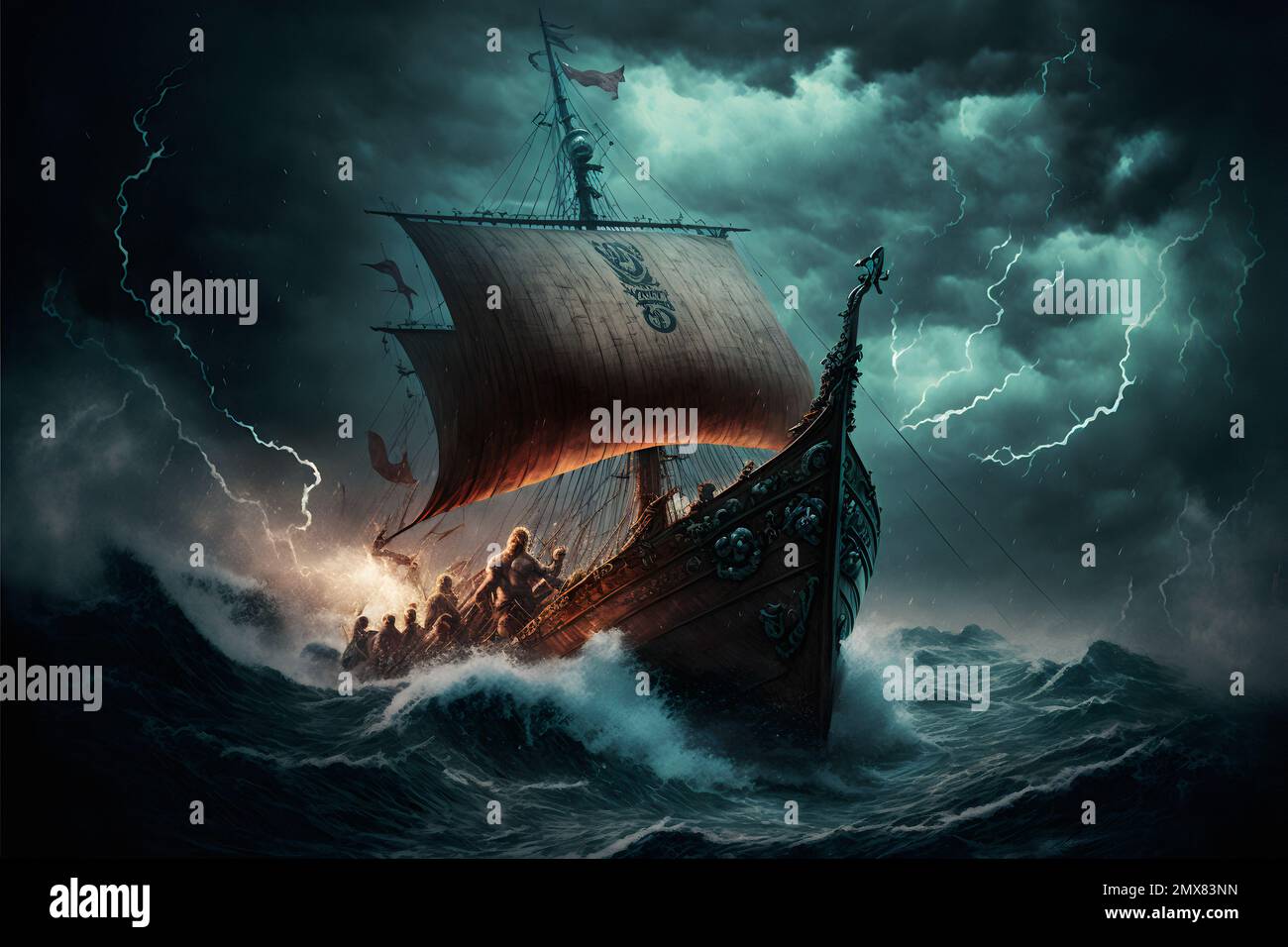 Old galleon at sea waves hi-res stock photography and images - Alamy