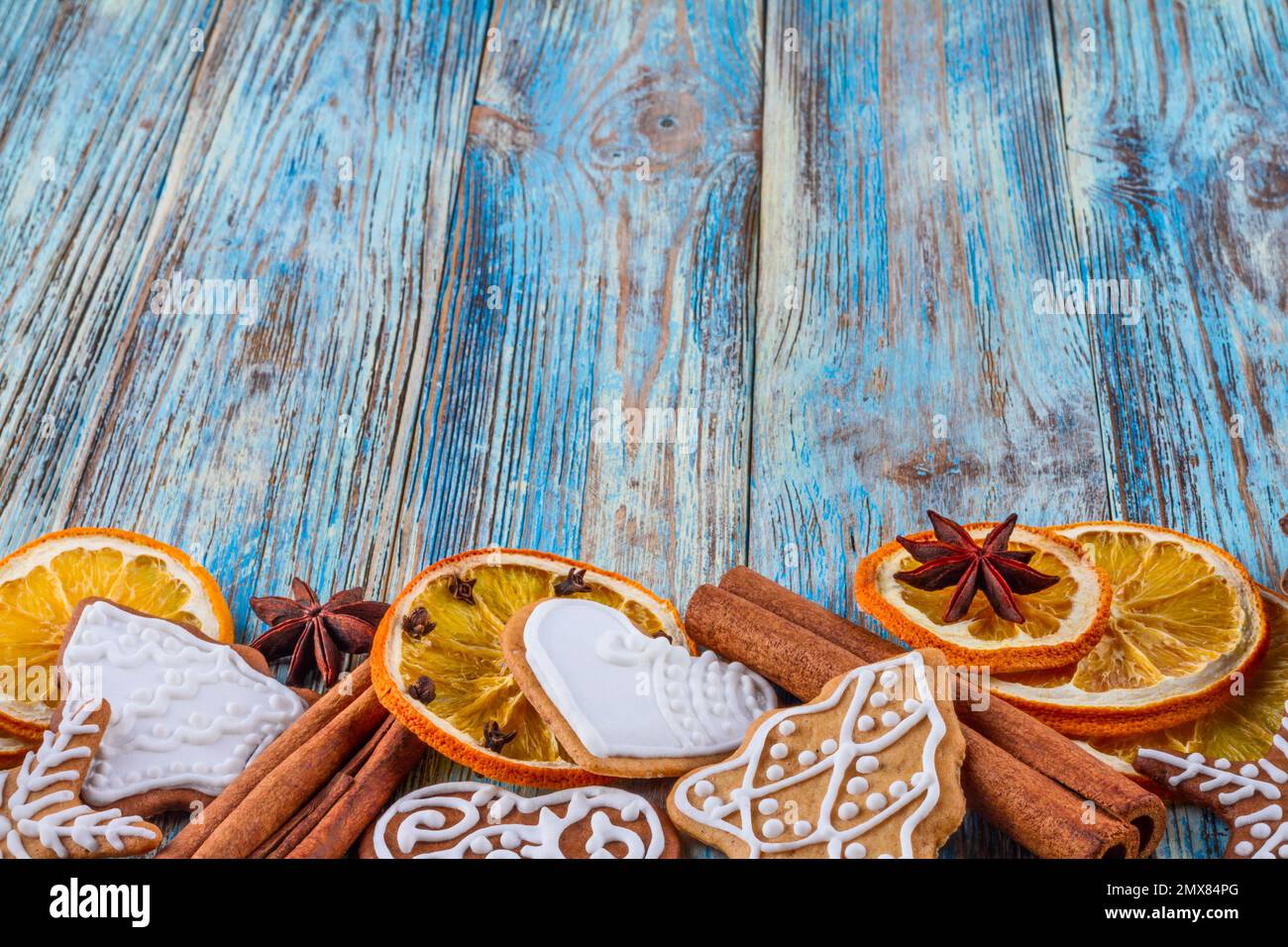 Christmas still life background with gingerbread cookies from festive ...