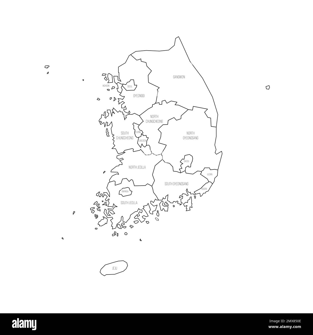 South Korea political map of administrative divisions Stock Vector ...