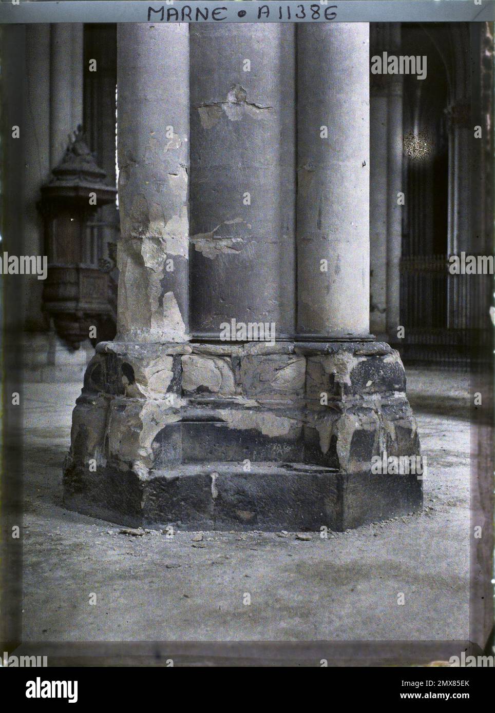 Reims, Marne, Champagne, France one of the pillars of the cathedral ...