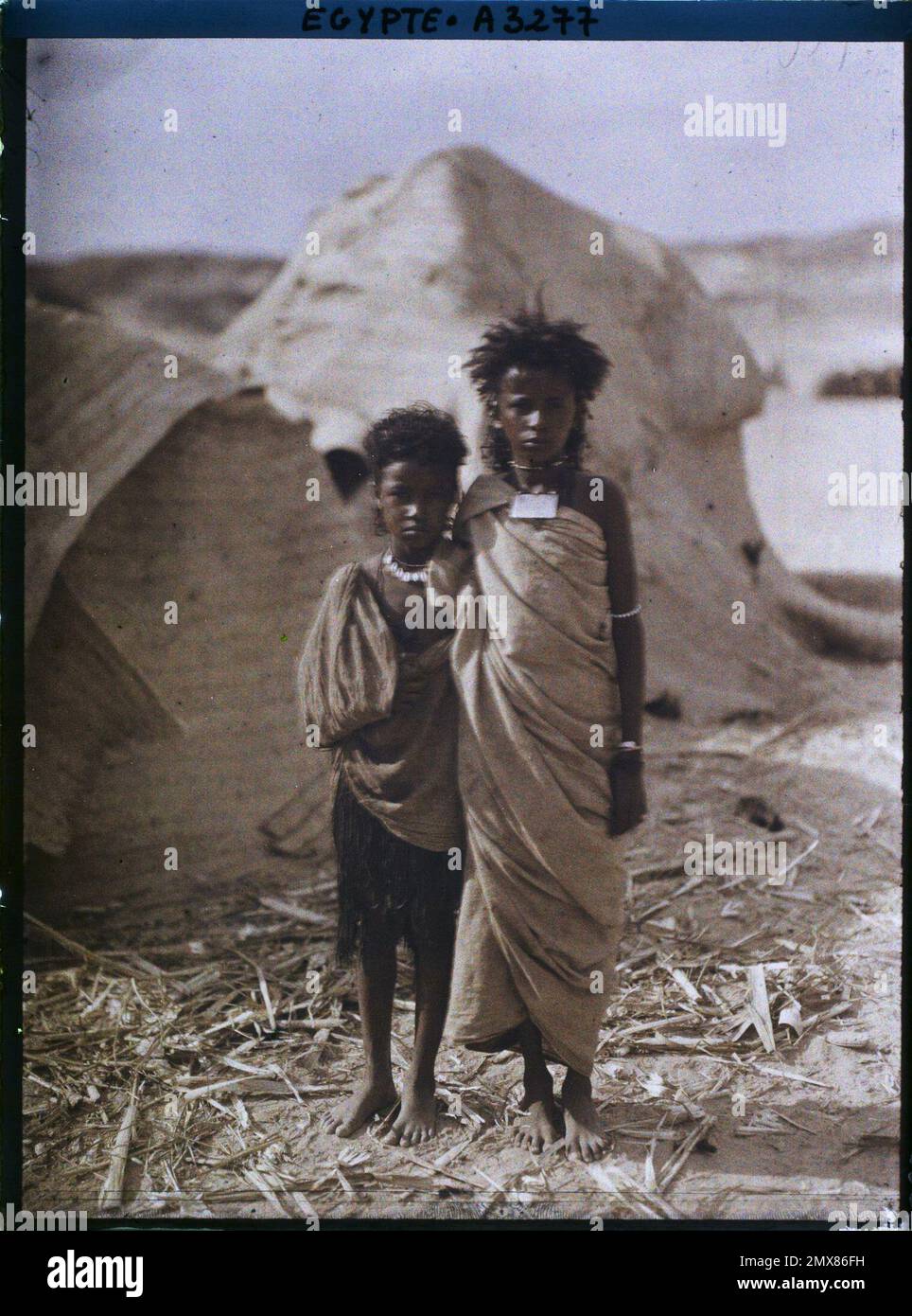 ASSOUAN, Egypt, Africa Two children Bishari pose for the operator in ...