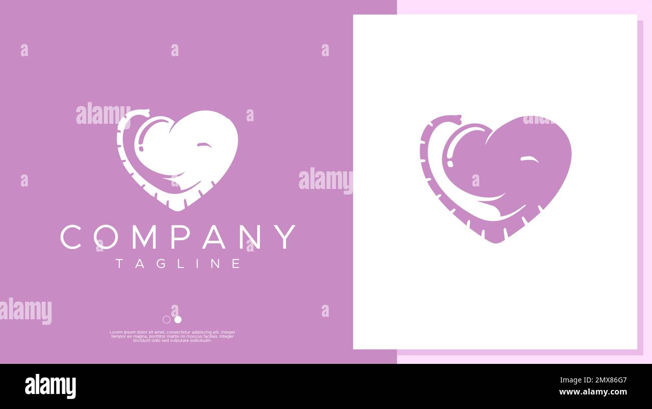 Stylish heart elephant logo design template. Simple elephant love logo ...