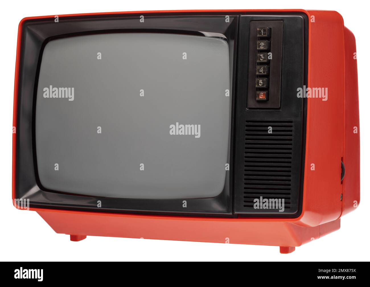 Vintage red CRT TV receiver isolated on white background Stock Photo ...
