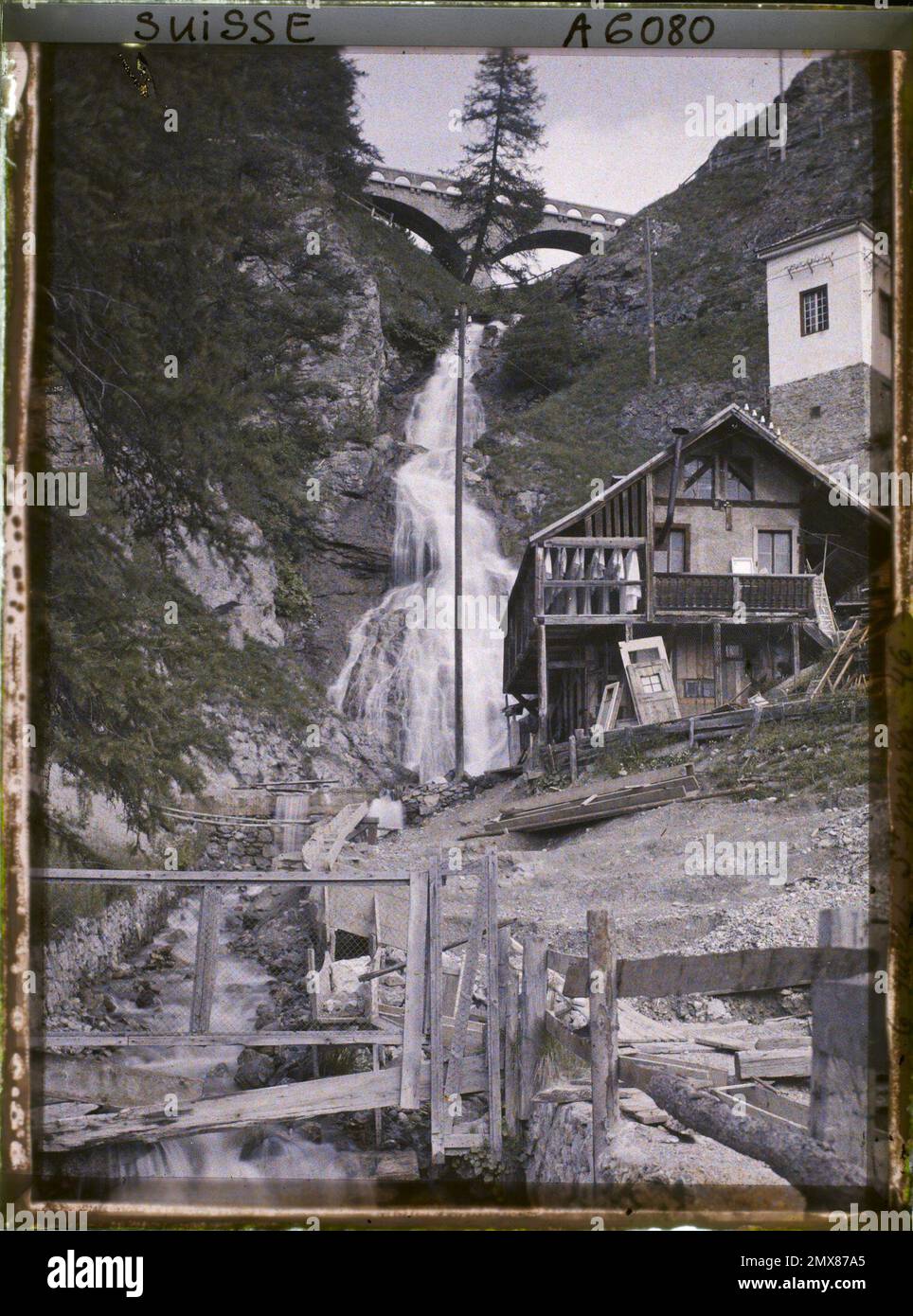 St-Moritz, Swiss Cascade and Viaduct in the St. Moritz region , 1912 ...