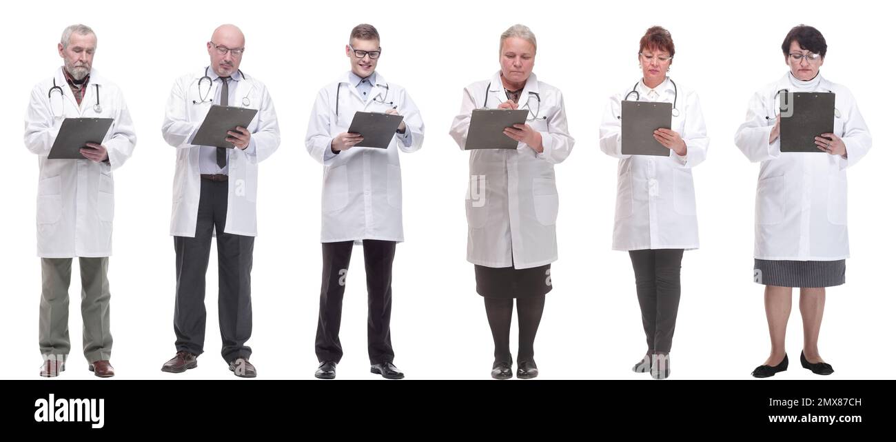 full length group of doctors with notepad isolated Stock Photo - Alamy